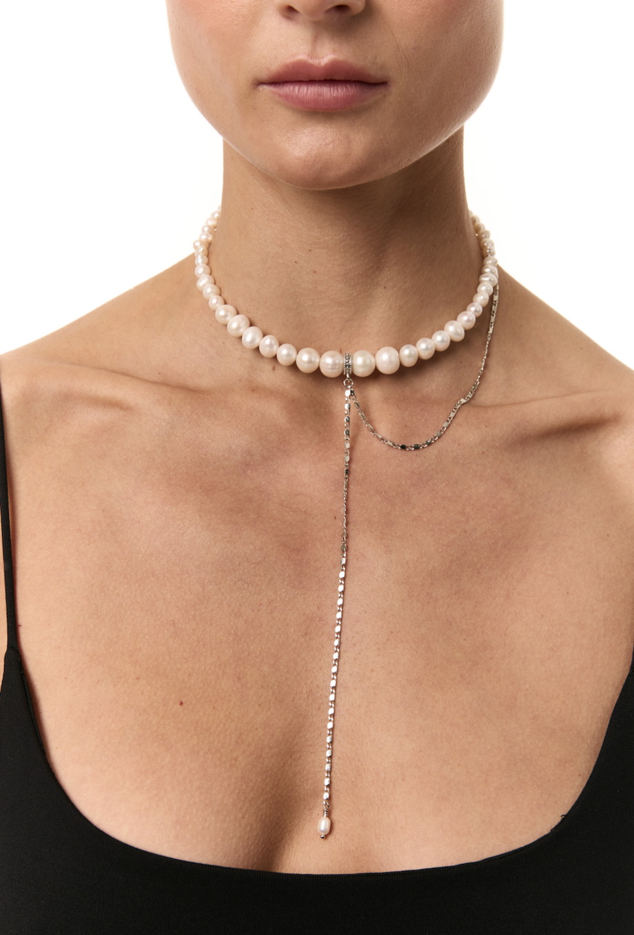 PEARLS CHOKER WITH CHAIN SILVER – Grains De Verre